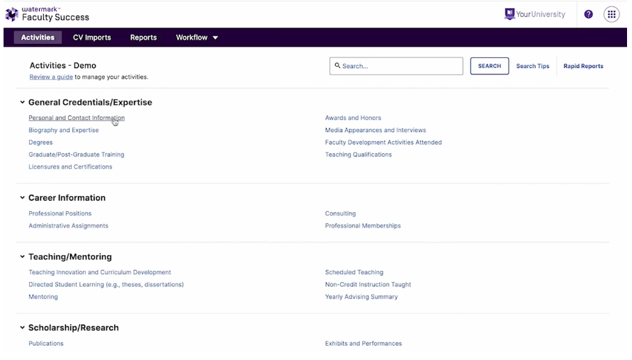 Faculty Activity Reporting Software for Higher Education